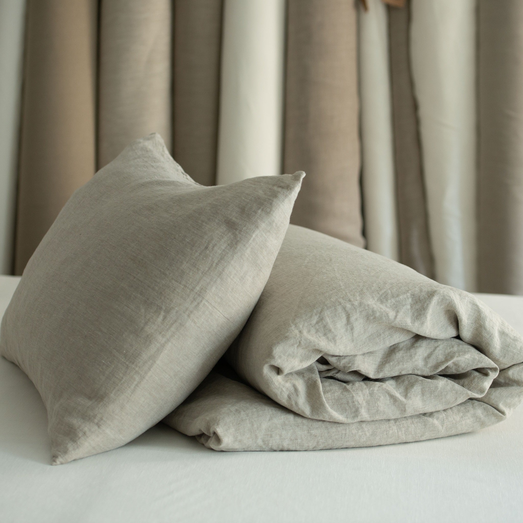 Linen bedding sets made of natural fabric in various sizes and colors